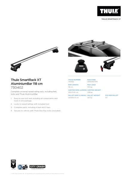Thule SmartRack XT SquareBar - 135 cm komplet tagbøjlesystem